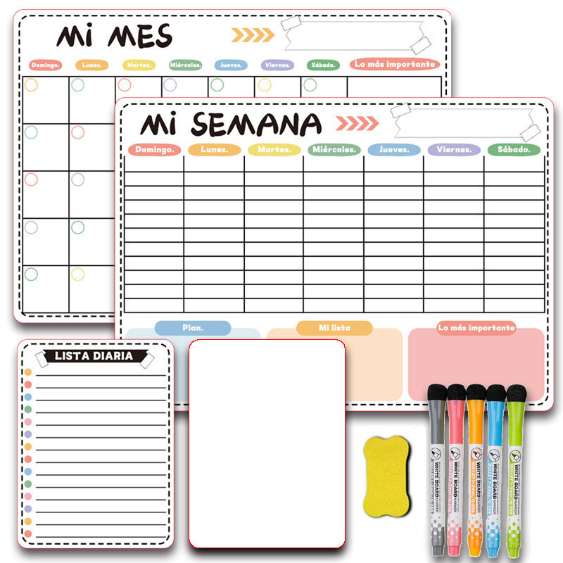 Магнитный планировщик на заказ, мягкая белая доска, магнитный календарь для холодильника, немецкий, испанский, съемный магнитный стикер для сообщений