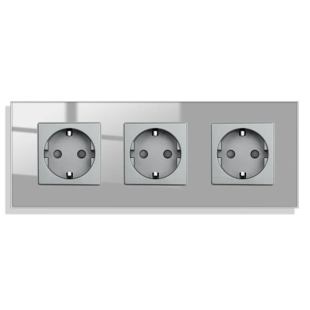 Розетка электрическая тройная,3 поста 16А 250В рамка стекло серый,228mm