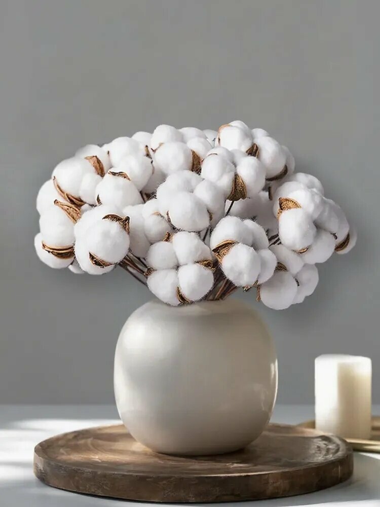 Сухоцветы "Хлопок", 36см, 20шт, ручная работа, для декора, букетов, свадьбы, интерьера