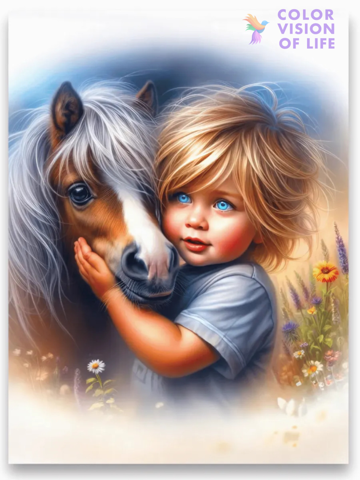 Алмазная мозаика на подрамнике 30x40 "Ребенок и пони"