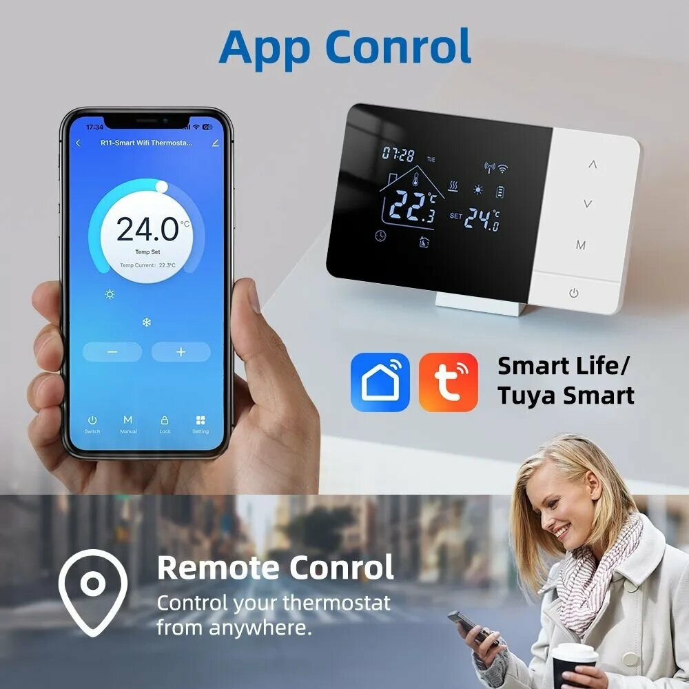 Beok controls Терморегулятор/термостат до 600Вт Для водопровода, Для электрического котла, белый, черный
