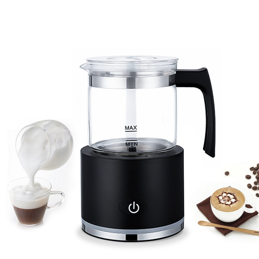 Детachable Milk Frother 8.45oz/250ml Электрический пенка для молока и пароварка с сенсорным управлением 600W Тихий режим работы 2 в 1 Горячая/холодная пенка для эспрессо горячего шоколада молока 304 нержавеющая сталь высокоборсиликатное стекло