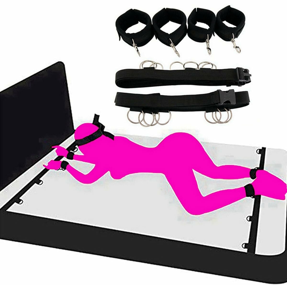 Секс-набор для бондажа под кроватью, подходящий для пар, ремни для игр со взрослыми, в комплект входят ремни для запястий, наручники для секса, повязка на глаза и игрушки-наручники для бондажа.