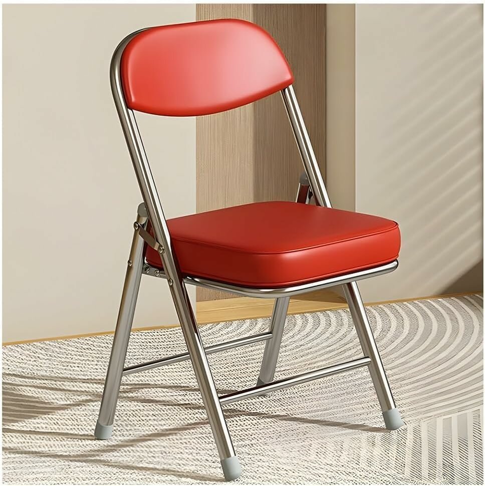Складной стул с хромированным каркасом, мягким кожаным сиденьем, прочный и стильный