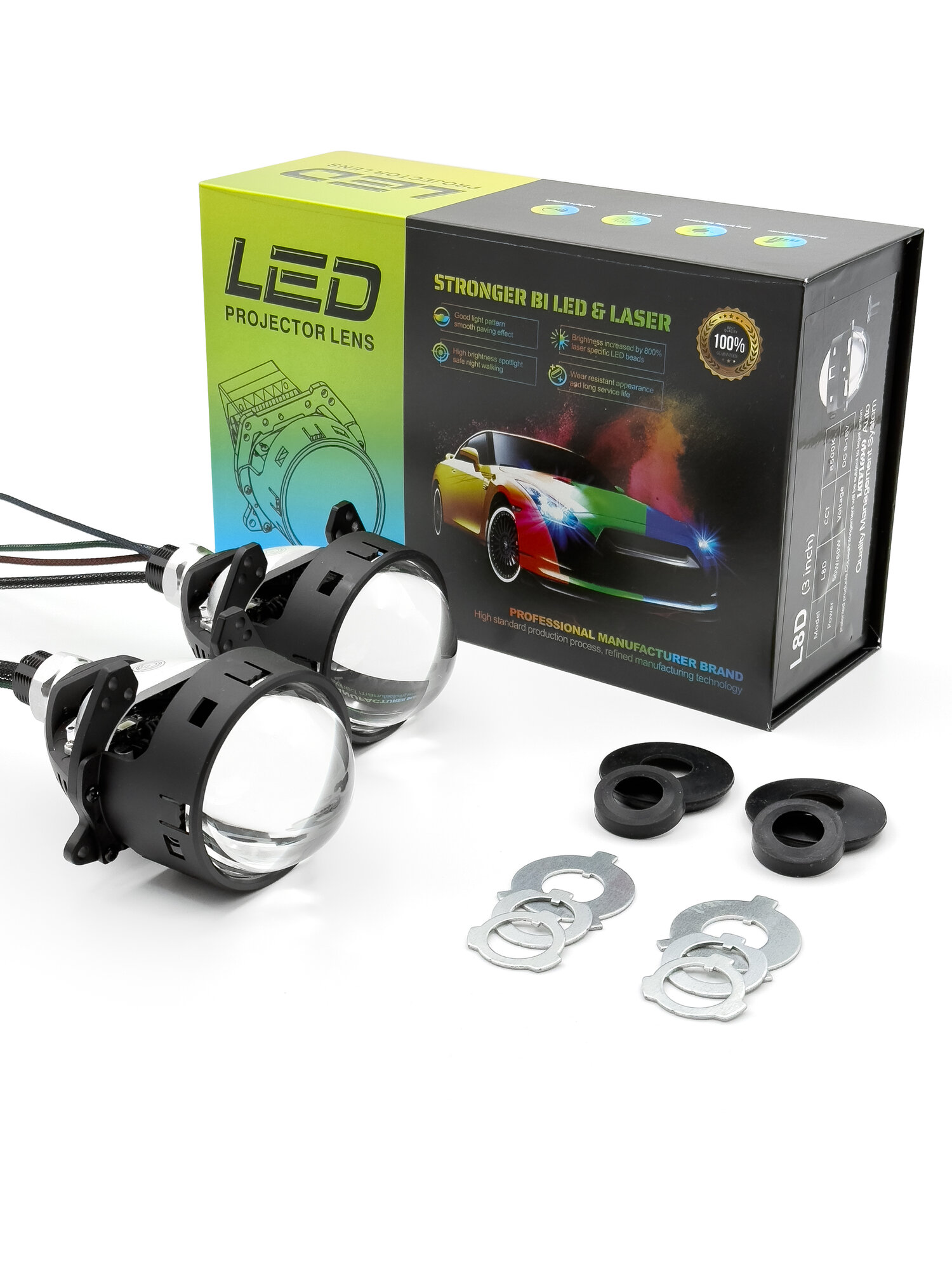 Светодиодные билед модули GQ L8D на Kia Stinger 2017-2021 / Линзы bi-led gq L8D для Киа Стингер