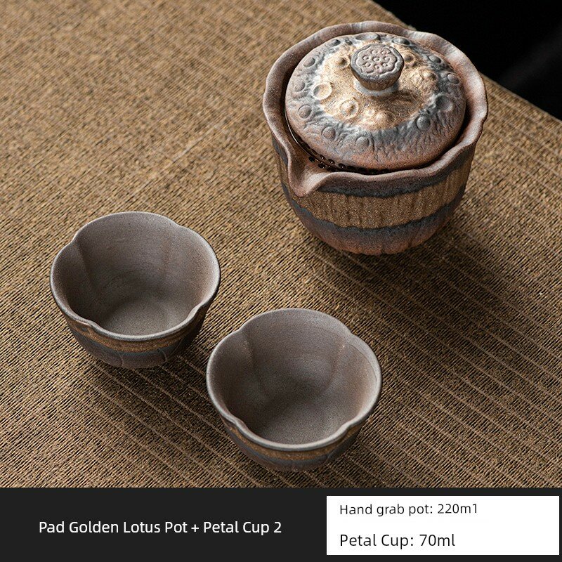 Набор позолоченного чайника с рисунком «лотос» и двумя чашками с цветочным рисунком, 220 мл, керамический набор для