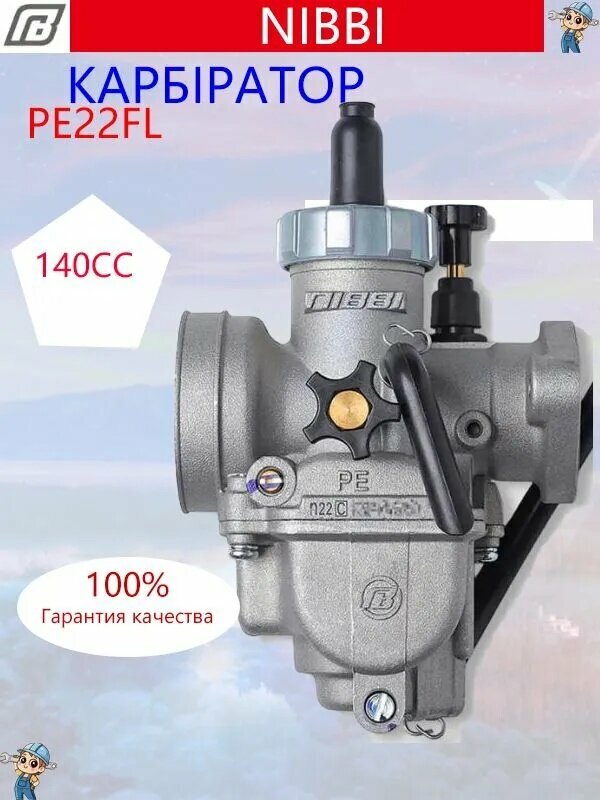 Карбюратор для мотоцикла PE 22 FL NIBBI, 125cc - 140cc, ( крепление PZ ) серый