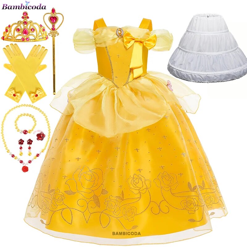 Платье принцессы Белль BAMBICODA для косплея 3-12 лет Желтый, 4T(110), Package list 4-01