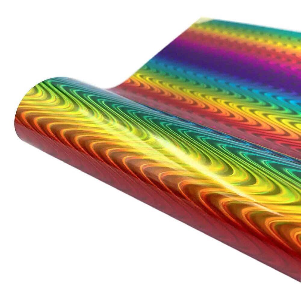 Радужная светоотражающая виниловая пленка для декорирования 12in x 19in(30x50cm), Wavy Rainbow