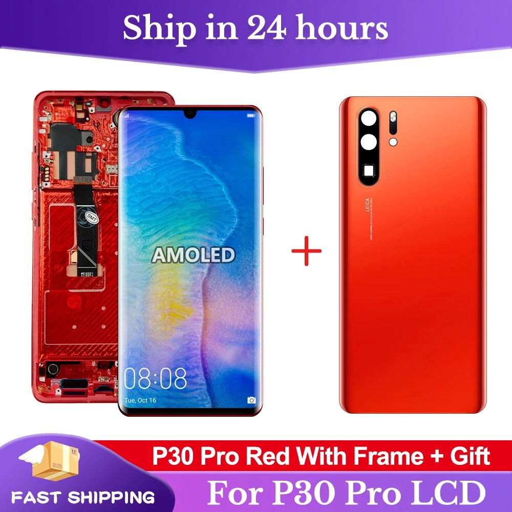 6,47 "Amoled для huawei P30 Pro ЖК-дисплей с сенсорным экраном в сборе, замена Red Frame Cover