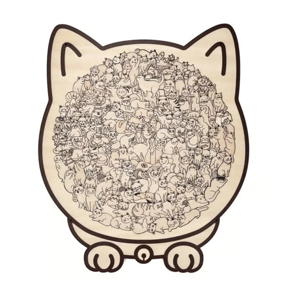 Деревянный пазл "Кошка с кошками", 135 деталей, Wood Color