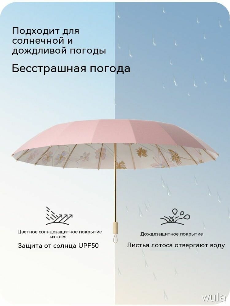 Зонт ручной с рисунком бамбука, 16 спиц, защита UPF50, антиветровый, для женщин, зонтик — фото 1