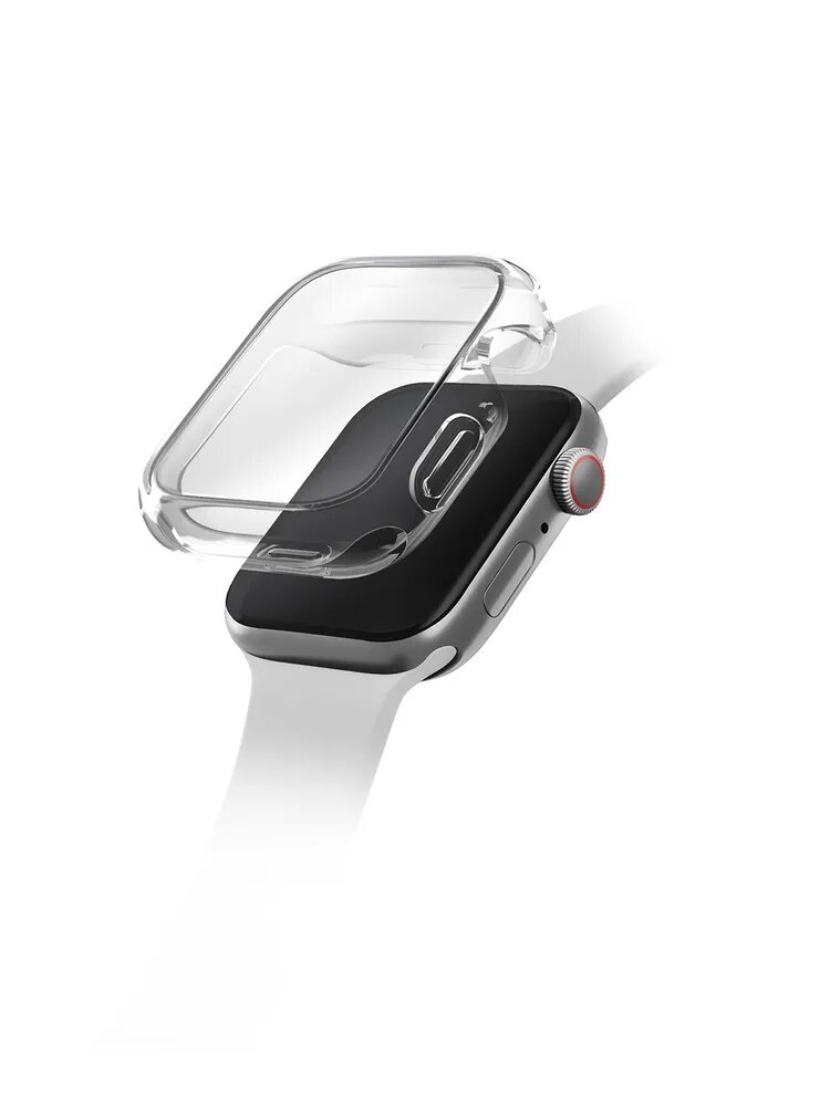 Чехол UNIQ Garde с защитой стекла экрана на смарт часы Apple Watch 45 mm / мм / бампер для умных часов Эпл Вотч серии 7, 8 из силикона и пластика, прозрачный