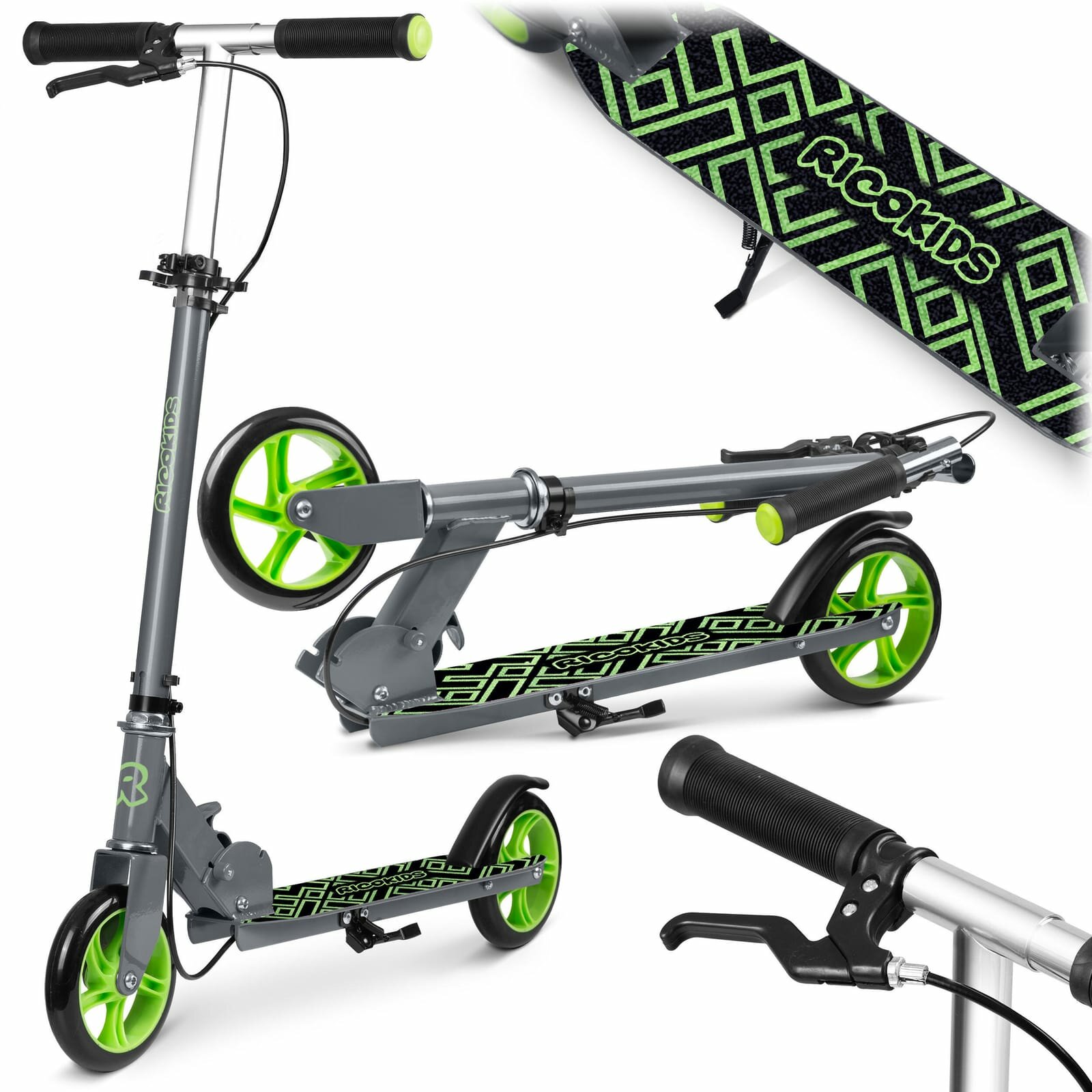 DECATHLON самокат Decathlon Ricokids Kodi, серый/зеленый, складной