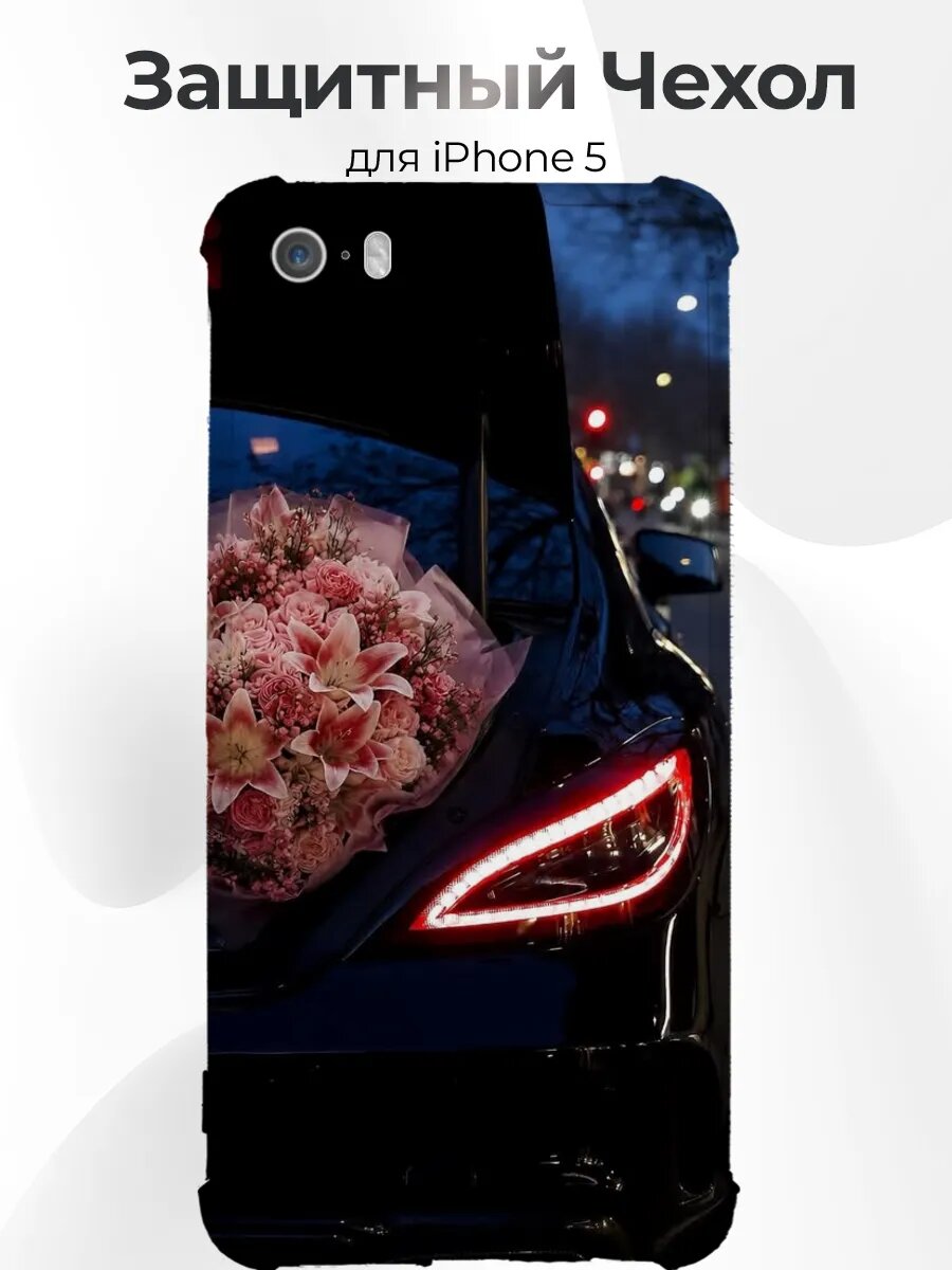 Чехол для iPhone 5/5s Mercedes CLS C218 с розовым букетом