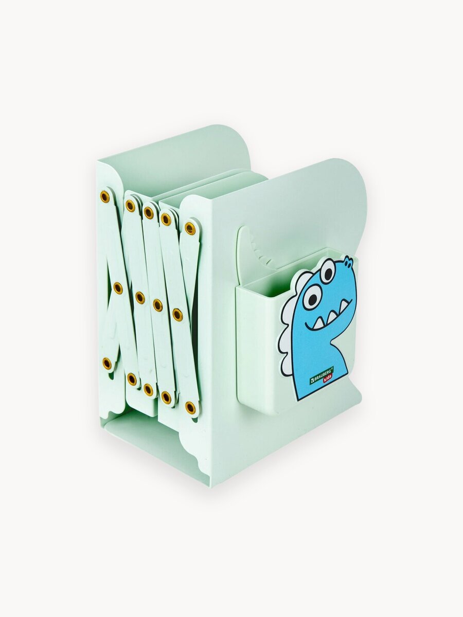 Подставка-держатель для книг учебников журналов раздвижная Brauberg Kids Dino, с органайзером, металлическая, 238067