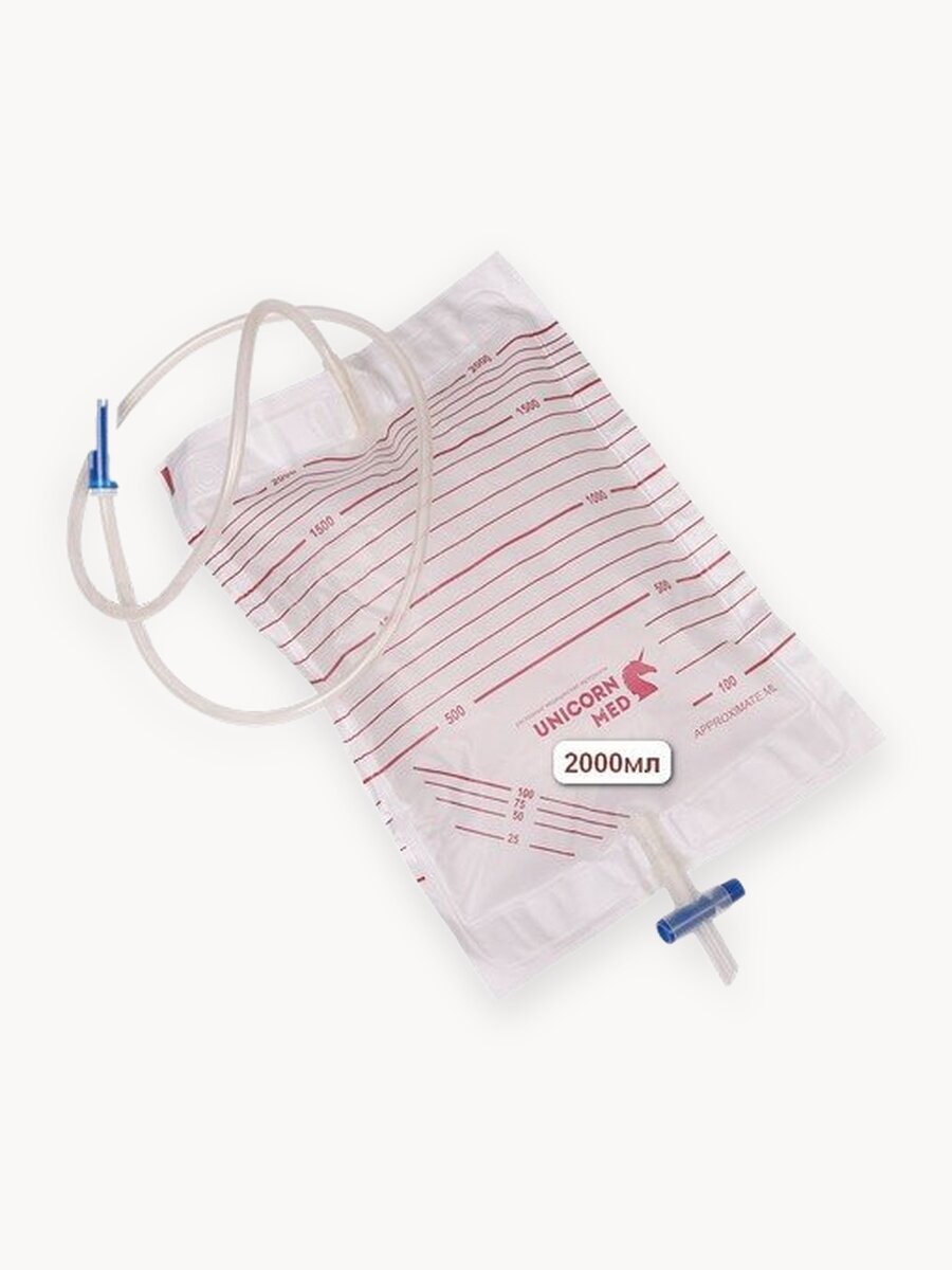Мочеприемник прикроватный с крестовым краном 2000 мл, трубка 90см, 10шт/уп