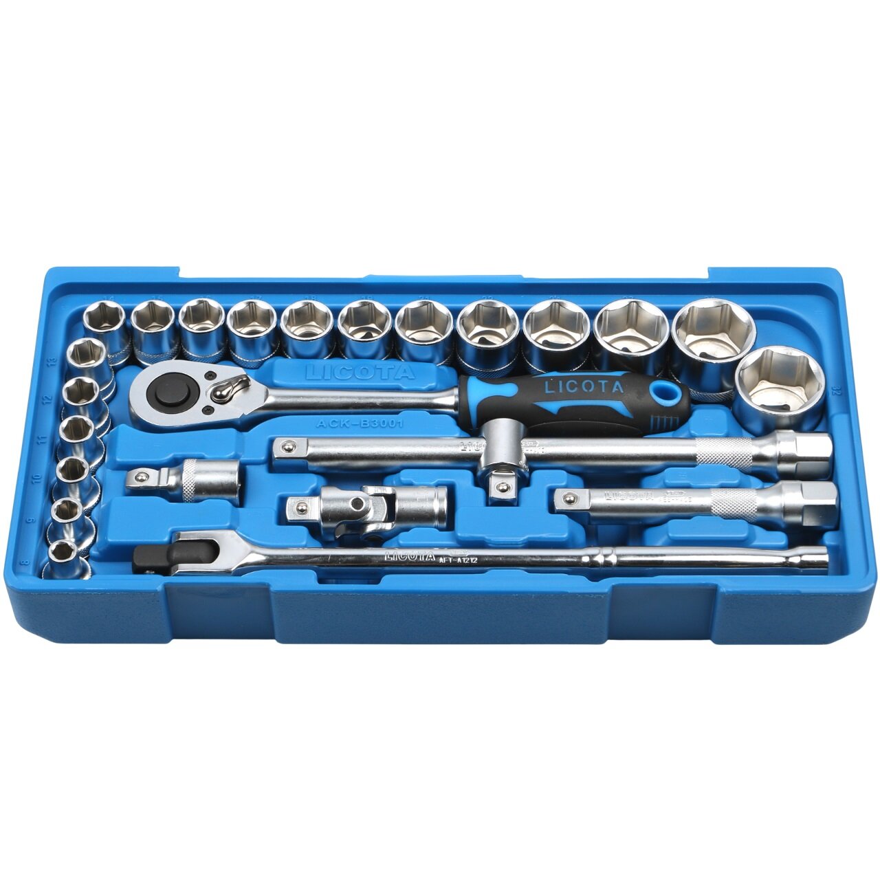 Licota ACK-B3001 Набор торцевых головок 1/2" с аксессуарами, 25 пр, в ложементе-кейсе