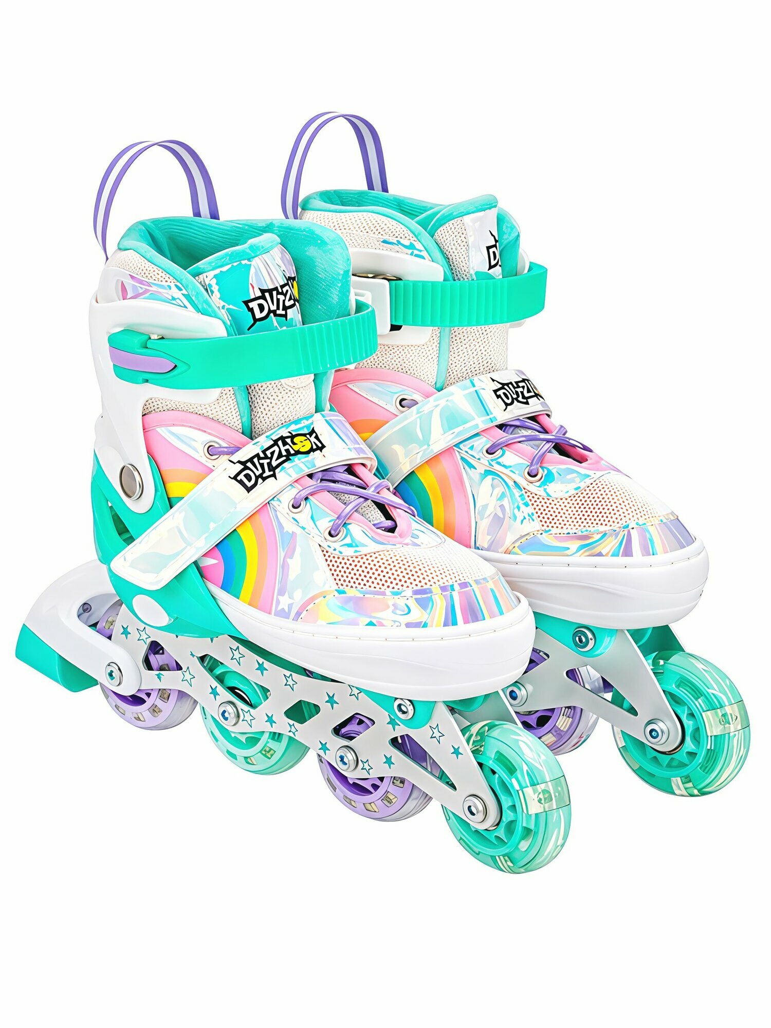 Роликовые коньки Dvizhok с подсветкой, детские раздвижные ролики, спортивный инвентарь для активного отдыха, размер L 38-41, пластиковые колеса PVC, цвет мятно-белый