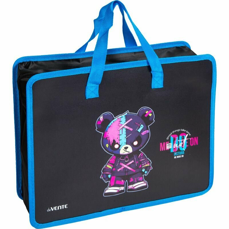 Сумка папка для тетрадей deVente "No Disturb Mode", А4, на молнии, из пластика, с текстильным расширением 10см