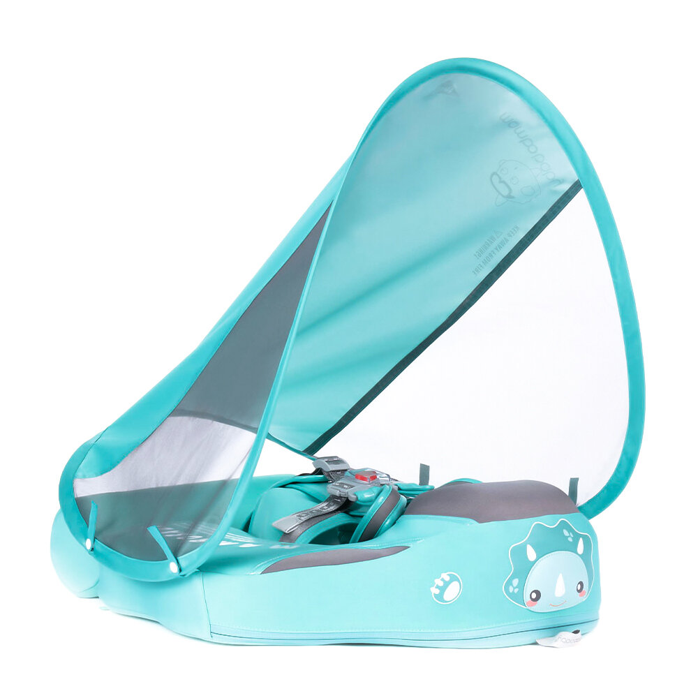 Пластмассовый ненадувной водонепроницаемый тренировочный плавательный круг для детей с хвостом и солнцезащитой, зеленый с динозавром/розовый с единорогом, без/с канистой, пухоподобный пенопласт + ПВХ + 3D ткань, обхват груди макс. 52см, для детей 3-24