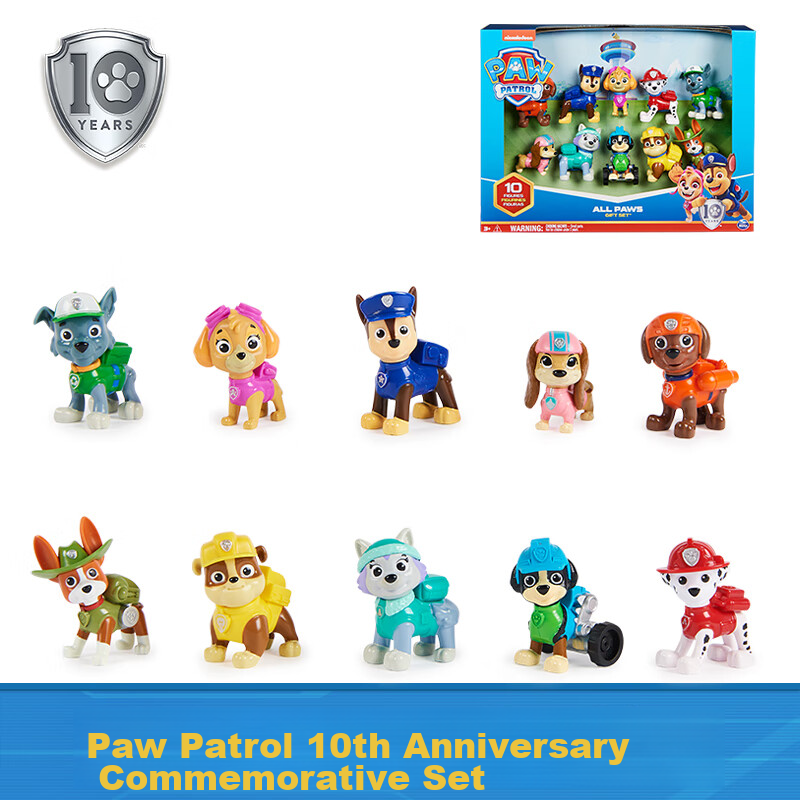 Paw Patrol Toy Rescue, Birthday Gift for Boys And Girls, Children's 10th Anniversary, Dog Figurine Display Set