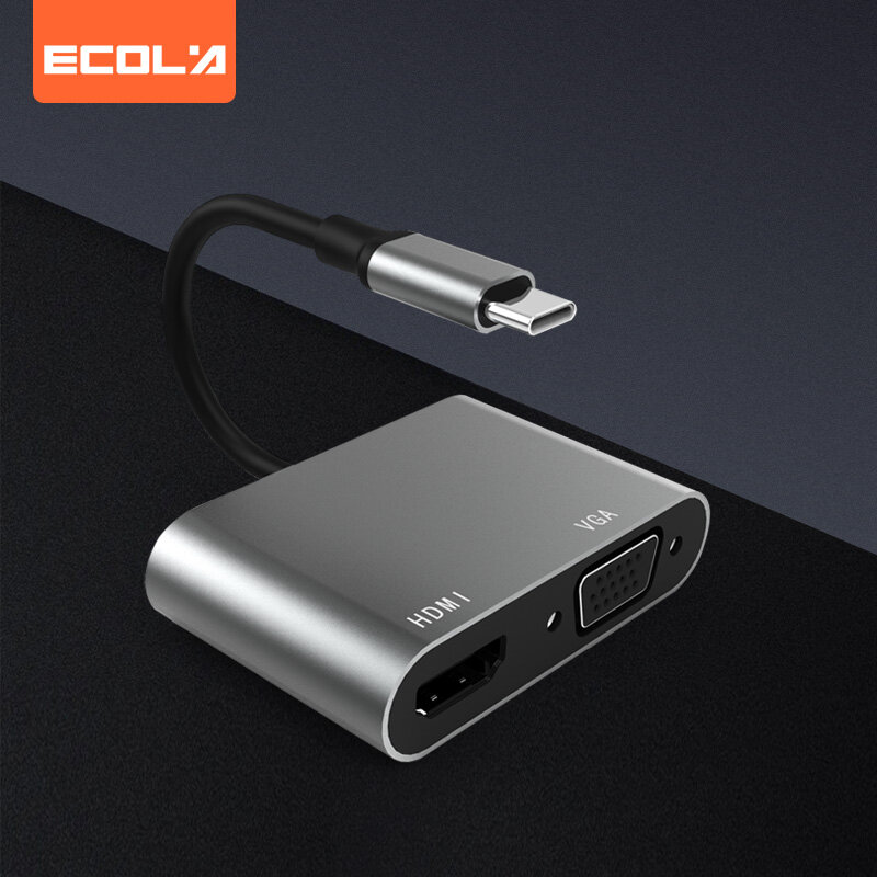 ECOLA Apple MacBook Converter, Type-C Two-In, 13-Inch Laptop Projection Docking Station, HDMI+VGA Dual Ports, Compatible, 4K HD, CB-A02 GR