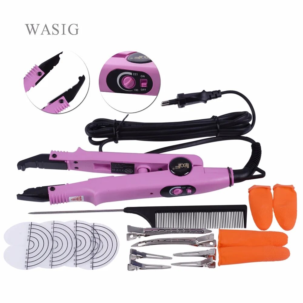Набор для наращивания волос WASIG L-611 розового цвета, A Tip pink plug EU