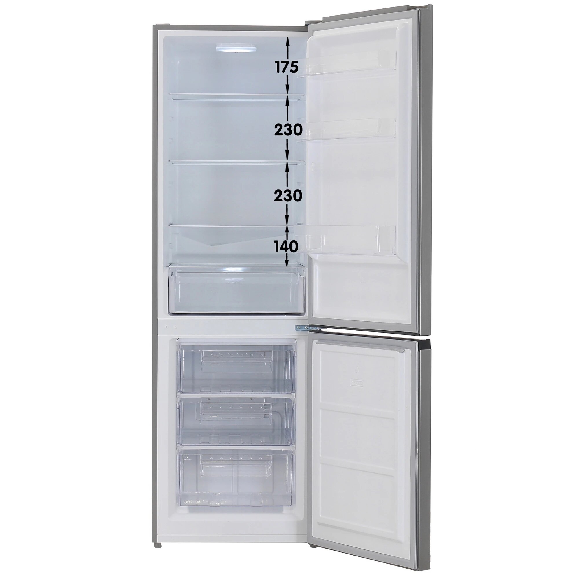 Холодильник с морозилкой DEXP B2-32AHA, серебристый, класс энергопотребления A+, 324 л