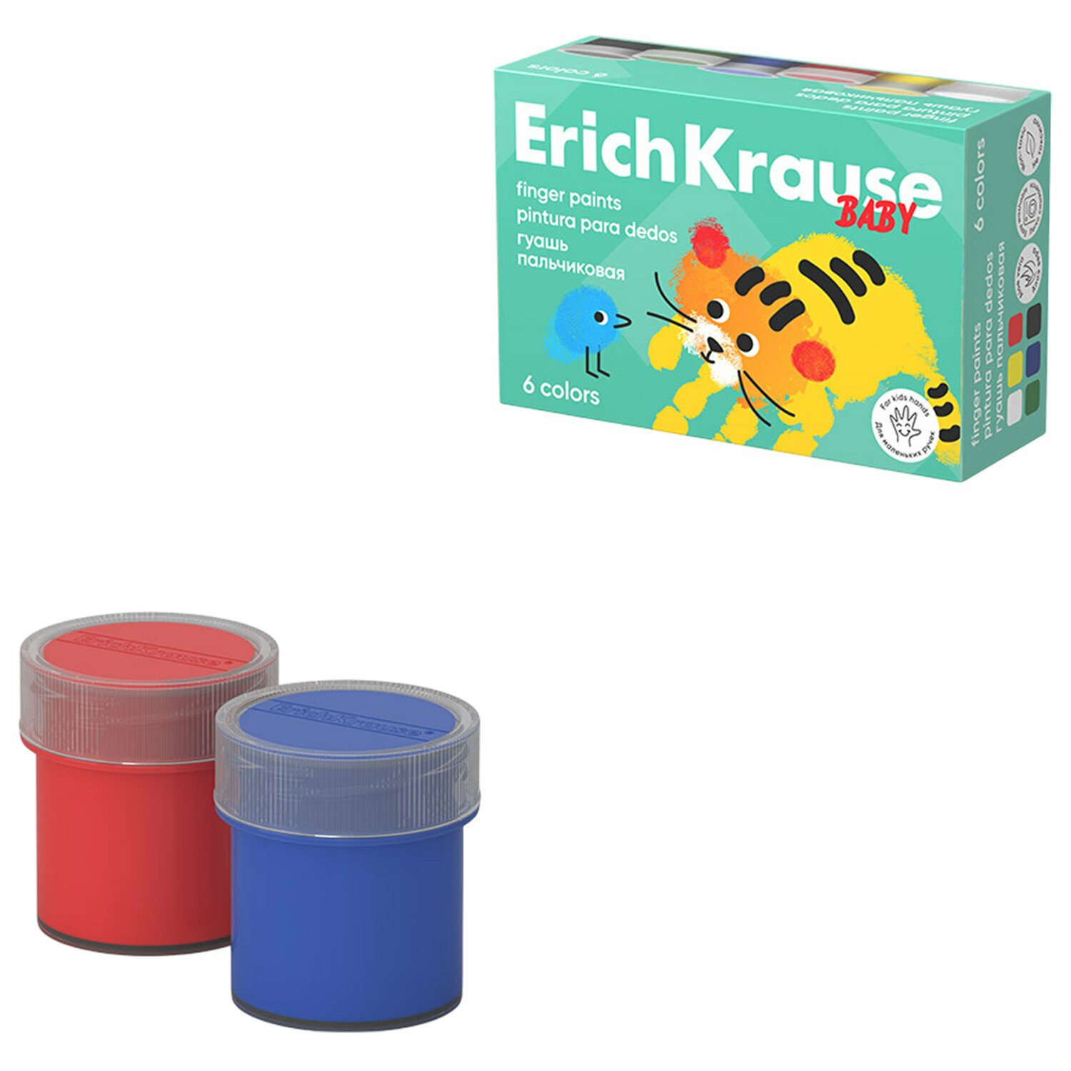 Гуашь пальчиковая ERICH KRAUSE "Baby" с алоэ вера, 6 цветов по 20 мл, картонная упаковка, 61399 (цена только за 1 шт.)