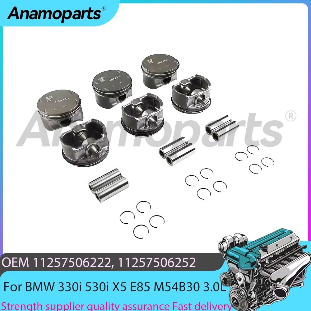 Детали двигателя, поршень с комплектом колец, подходят для газа 3,0 л T L6 для BMW 330i 530i X5 Z4 E46 E53 E60 E85 M54 M54B30 3.0L 11257506222 00-06 0.5