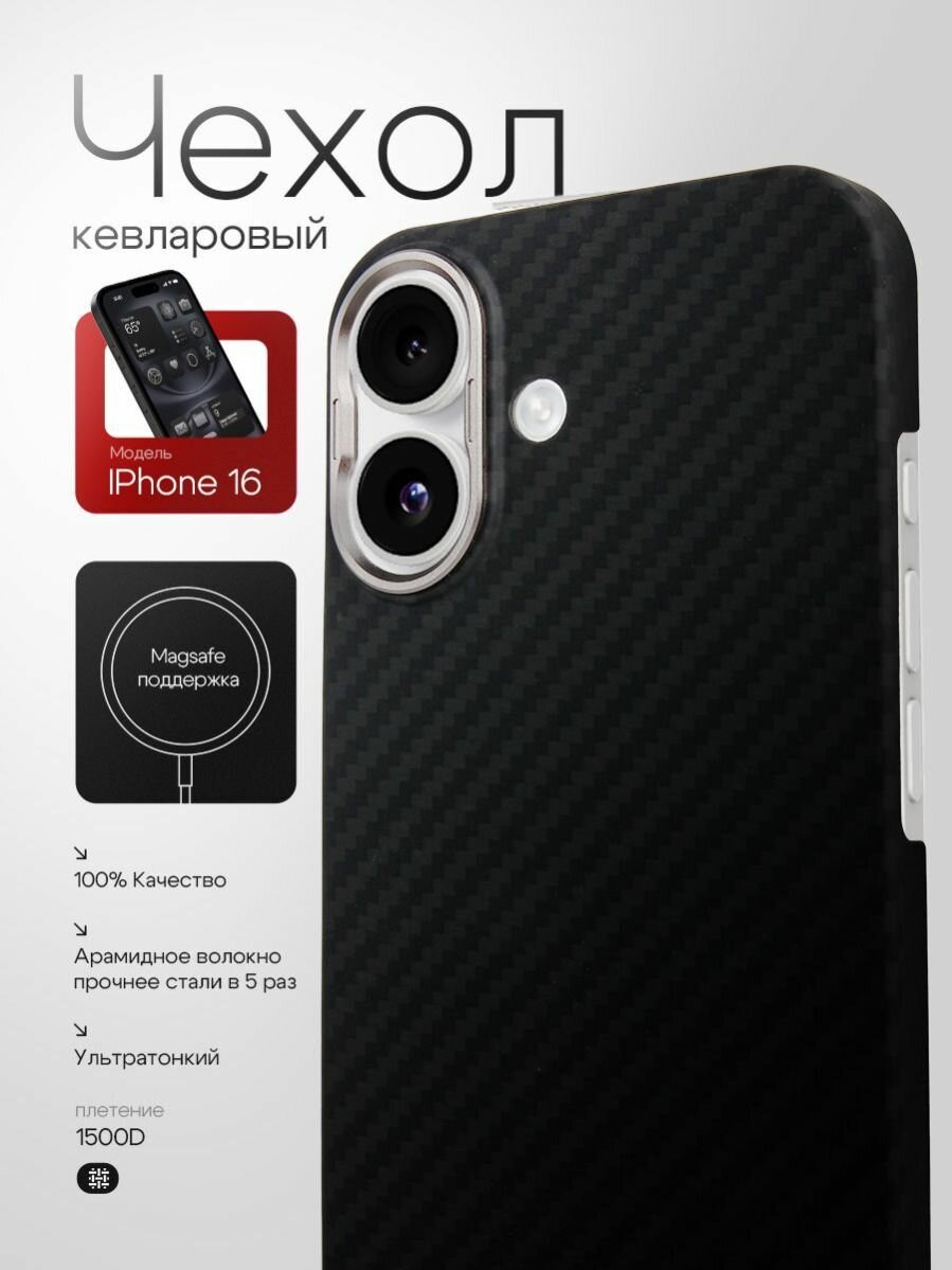 Кевларовый чехол на Iphone 16 с магнитом/Айфон 16 c Magsafe 1500D