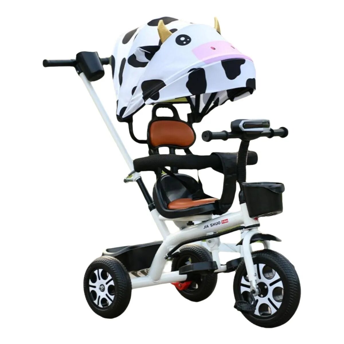 Детская трехколесная коляска для детей от 1 до 6 лет с тепличным ременным тормозом, титановым пустым колесом, мягким сиденьем с музыкой и подсветкой.