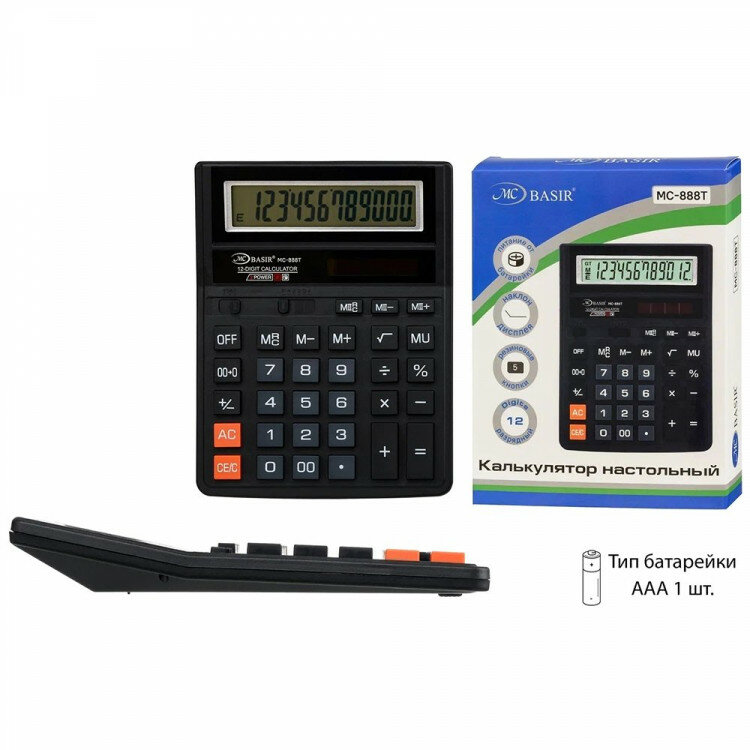 Калькулятор наст. 12р. МС-888T 190**147 (МС-888T) черный, двойное питание