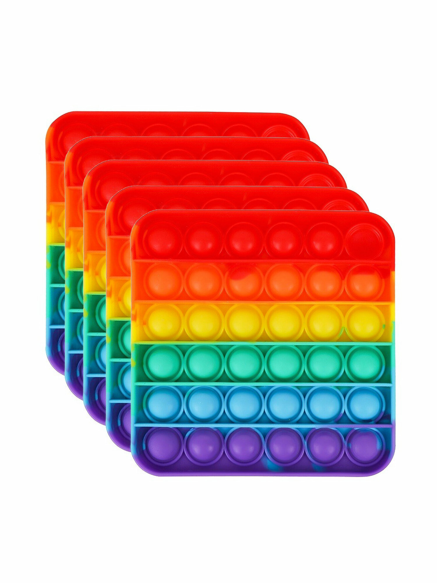 Детская игрушка-антистресс Pop It вечная пупырка, квадрат, мультиколор, 5 шт. 13х13 см