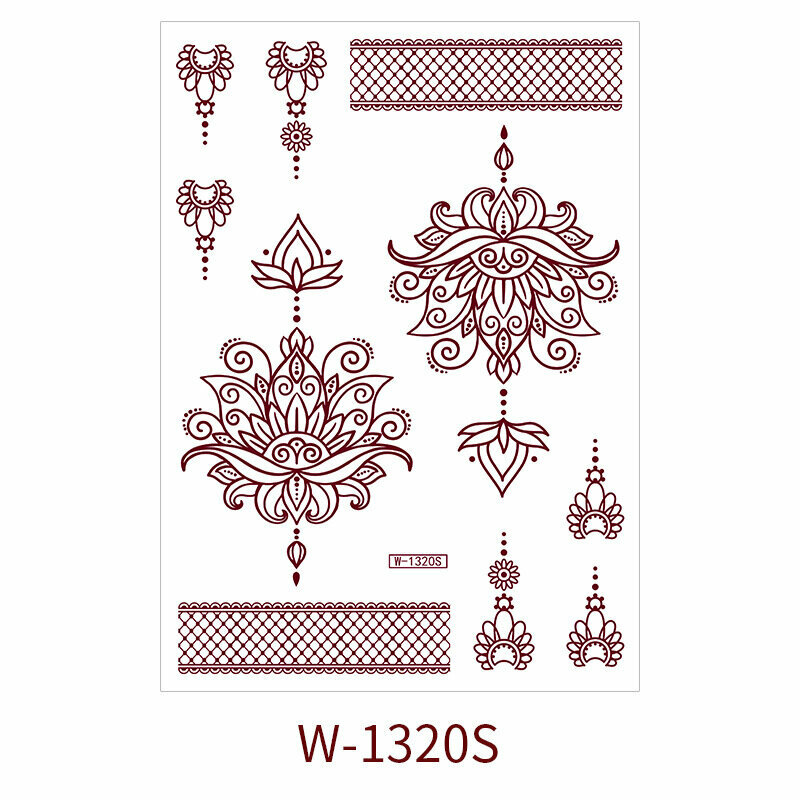 Временная татуировка-наклейка «Коричневое кружево 2025», водостойкий цветочный дизайн, индийская роспись хной, 148*208 мм.