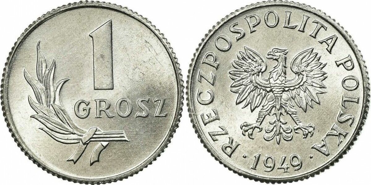 Польша 1 грош, 1949 Герб XF — фото 1