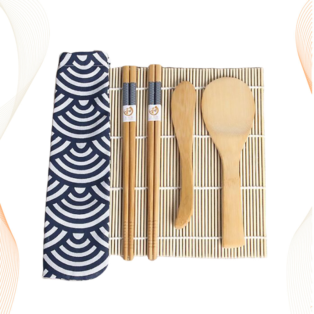 Набор Суши С Ковриком Для Роллов Две Пары Палочек И Деревянный Нож Для Приготовления Размер M`