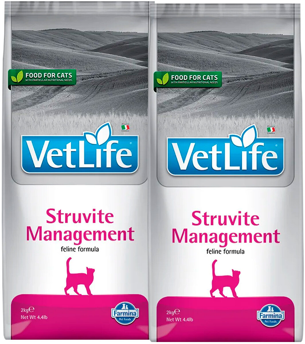 FARMINA VET LIFE FELINE STRUVITE MANAGEMENT для взрослых кошек при мочекаменной болезни струвиты и цистите (2 + 2 кг)