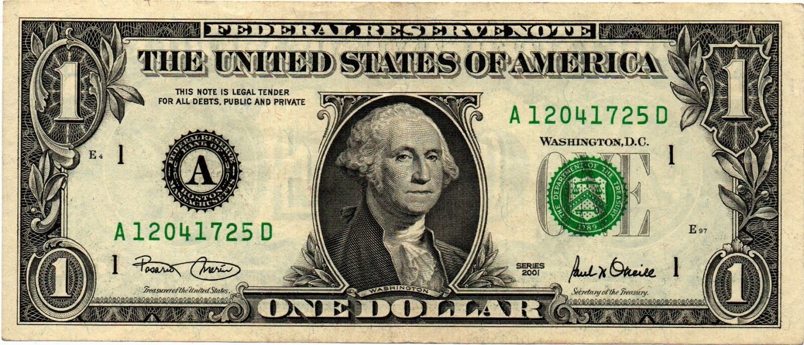 Доллар 2001 года 12041725 D