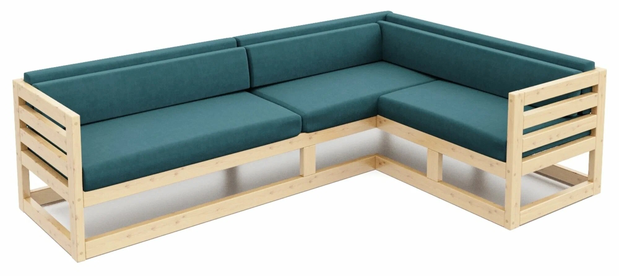 Диван угловой Arsko Магнус-У правый, бирюзовый-сосна, вельвет, деревянный, скандинавский лофт