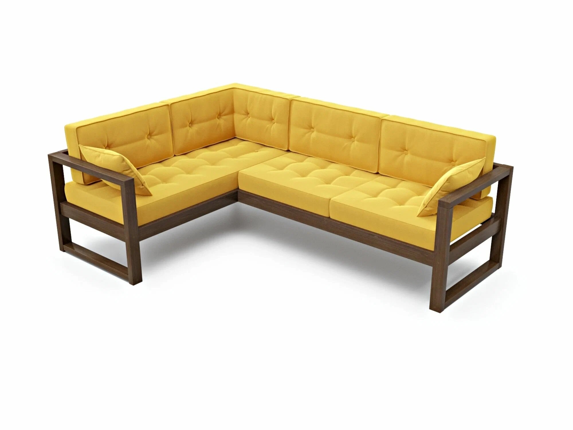 Диван угловой Arsko Астер-У левый, желтый-орех, велюр, массив дерева, в офис, в салон красоты, на ножках, скандинавский лофт