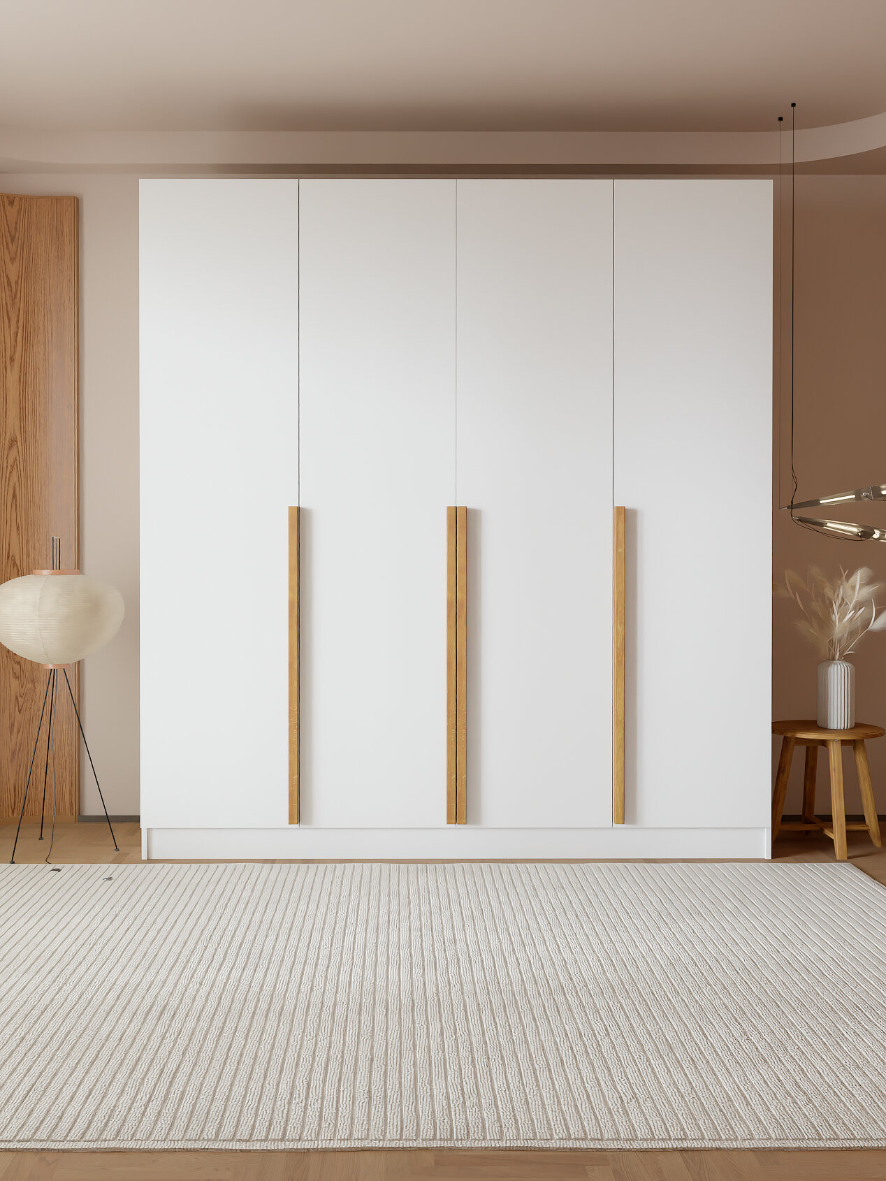 Шкаф для одежды 160х45х215, Мираж, распашной, с дубовыми ручками, белый, Dipriz