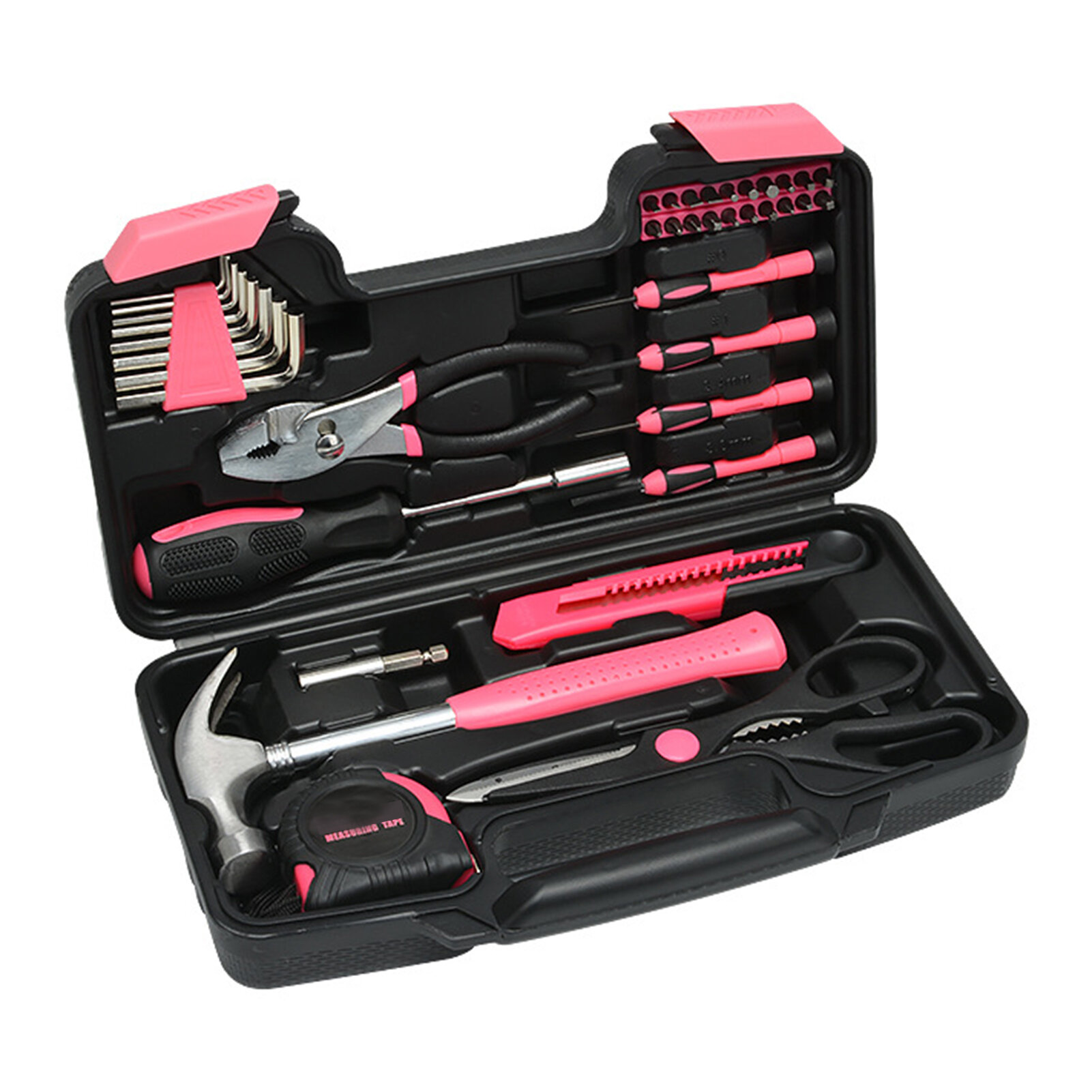 Набор бытовых инструментов 39 штук с пластиковой инструментальной коробкой, портативный ручной набор инструментов, базовый набор инструментов для дома, аварийный набор инструментов со стандартными инструментами, материал сталь + ABS, вес упаковки 1383г /