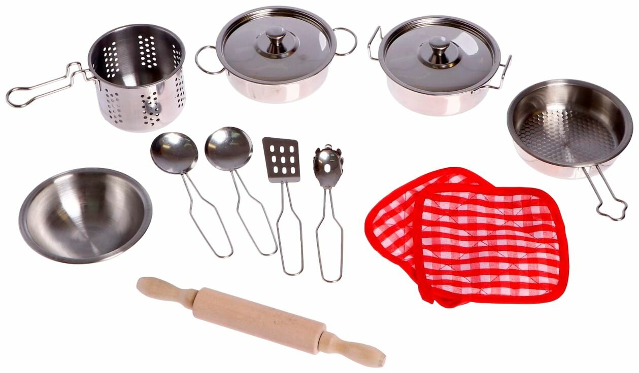 Набор игрушечной кухонной посуды "Готовим ужин", детский игровой комплект для сюжетно-ролевой игры, юный повар, 14 предметов