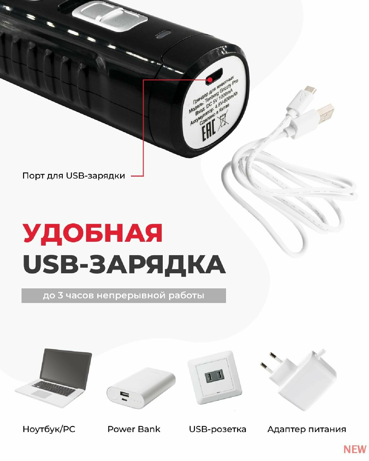 Гриндер для когтей крупных пород собак Grizzly Pro Black / Мощный электрический когтерез
