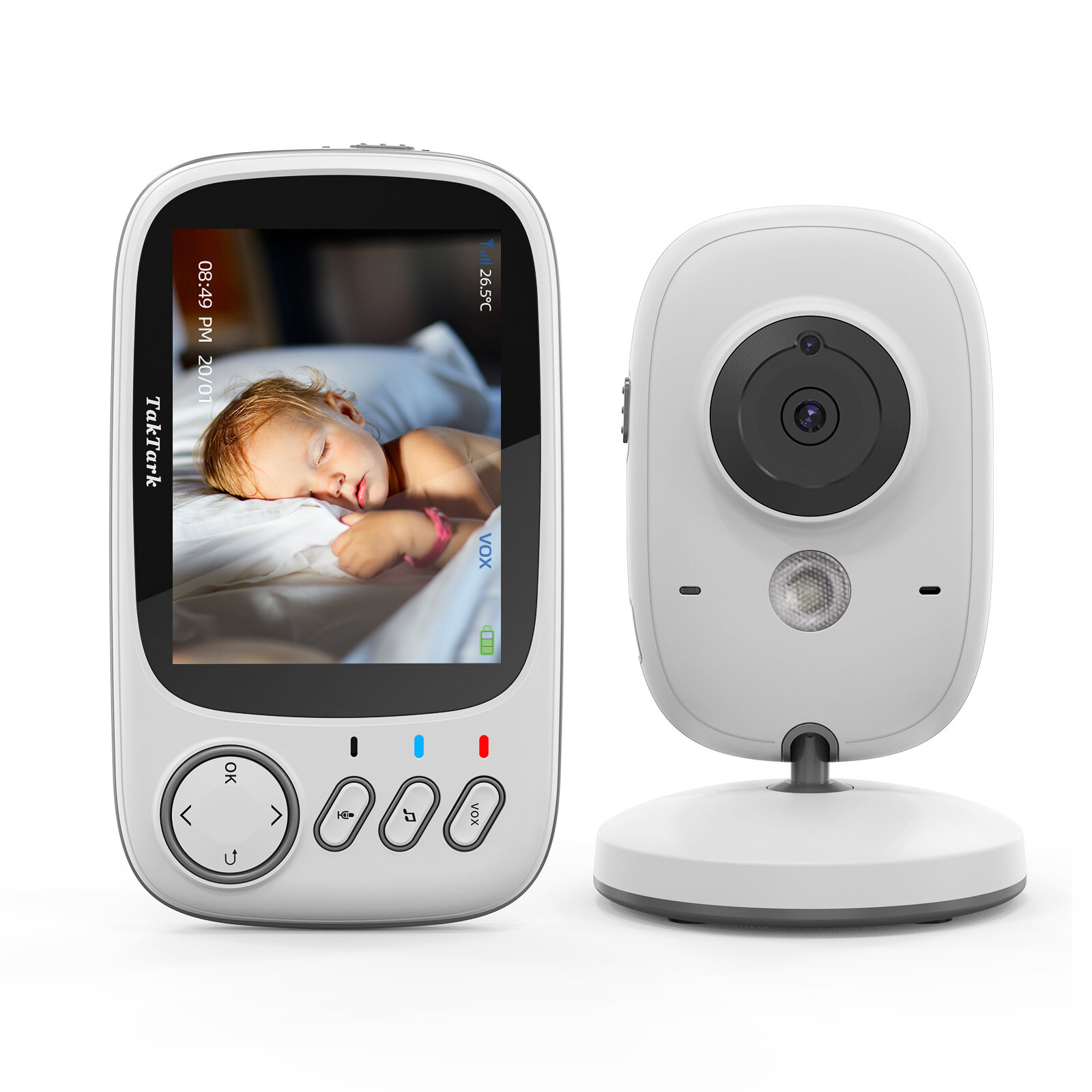 Беспроводная видеоняня Baby Monitor TakTark BM603 3,2 дюйма, Двухсторонний домофон, Автоматическое ночное видение, мониторинг температуры, с увеличенным радиусом действия, 8 колыбельными