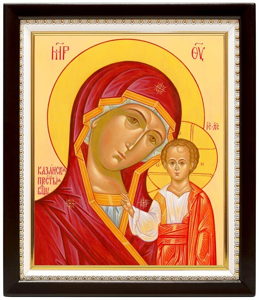 Казанская икона Божией Матери (лик № 008), в темном деревянном киоте 22*25,5 см