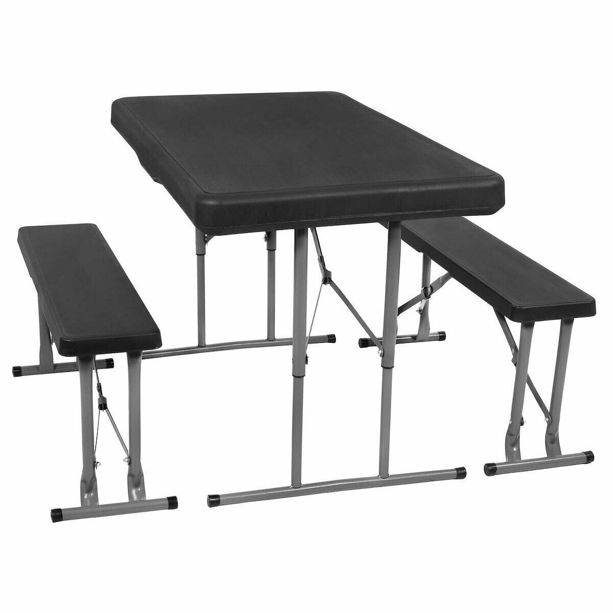 Decathlon Комплект складной кемпинговой мебели: стол 105x64x70 см, 2 лавки 85x20,5x40 см, чёрный/серый, Springos