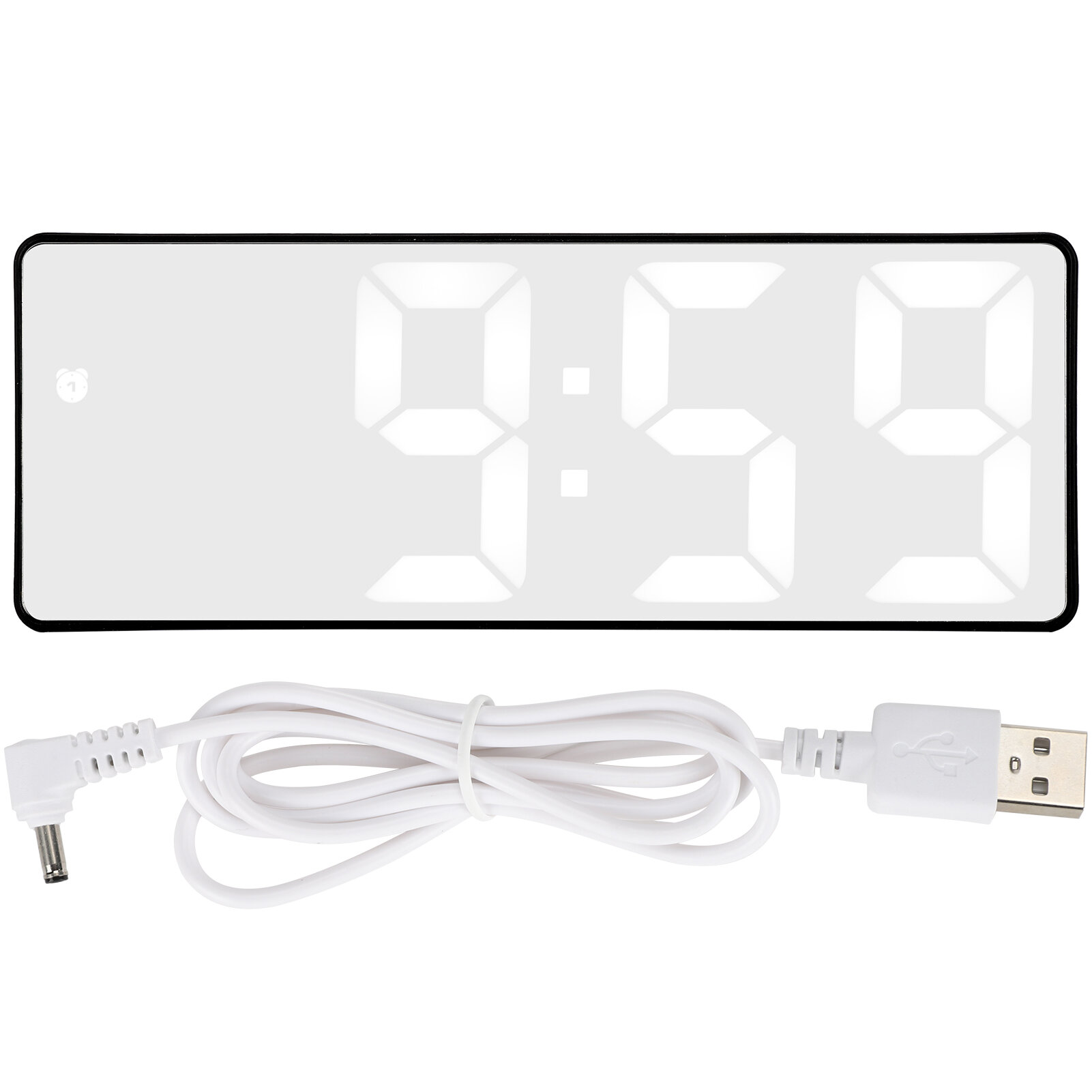 Светодиодный зеркальный будильник, USB, цифровой, черный с белым зеркалом